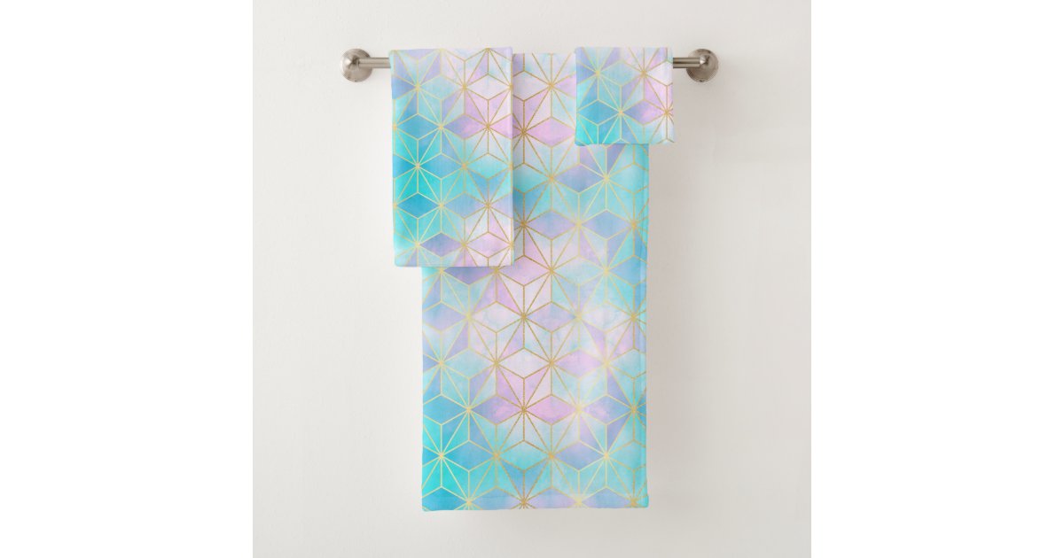 Iridescent Glass Geometric Pattern Bath Towel Set | Zazzle