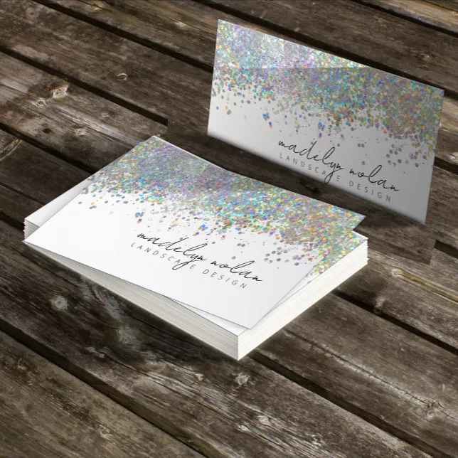 Iridescent Glitter Border Calligraphy ID936 Business Card | Zazzle