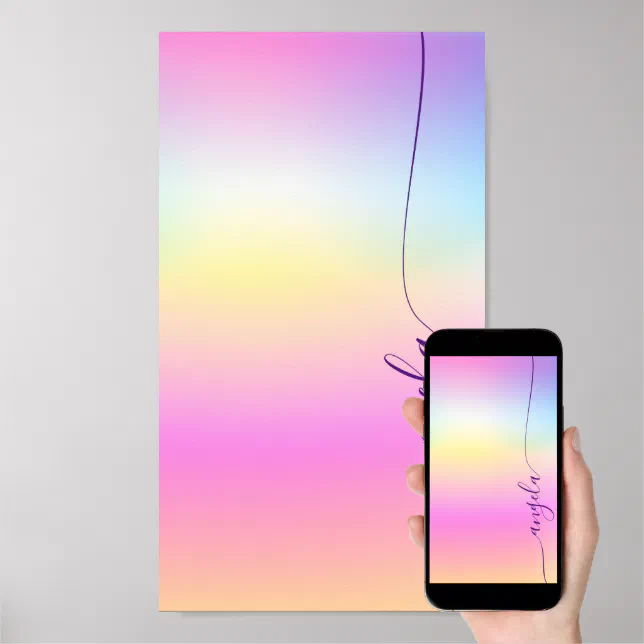 Iridescent Gradient Glam Name Phone Wallpaper Poster | Zazzle