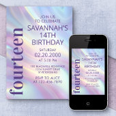 Iridescent Holographic Purple Birthday Invitation | Zazzle