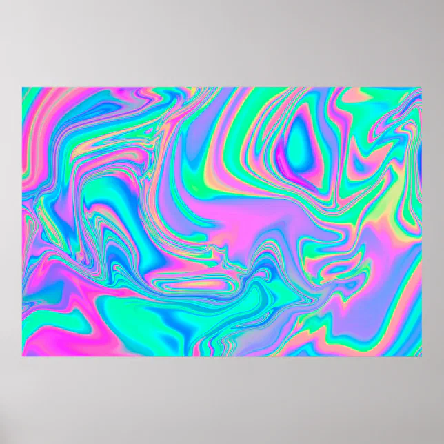 Iridescent marbled holographic texture in vibrant poster | Zazzle