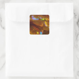Iridescent orange fire opal square sticker | Zazzle