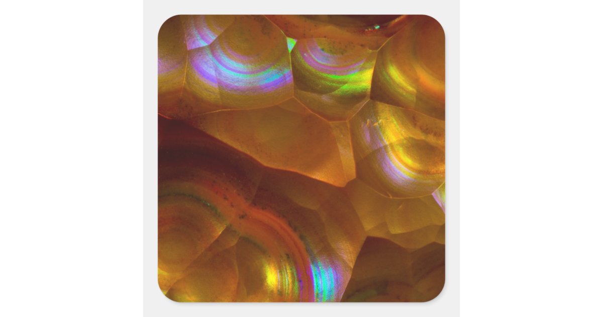 Iridescent orange fire opal square sticker | Zazzle