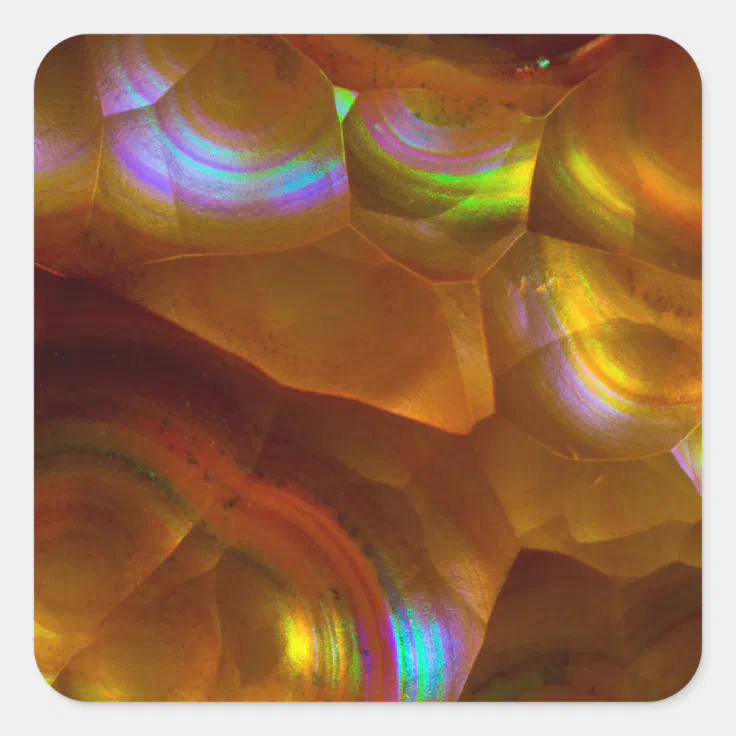 Iridescent orange fire opal square sticker | Zazzle