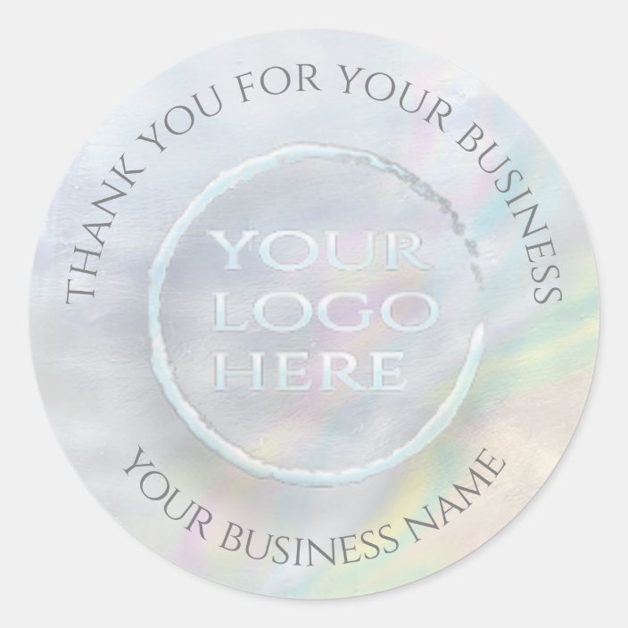 Iridescent pearl holographic your logo thank you classic round sticker ...