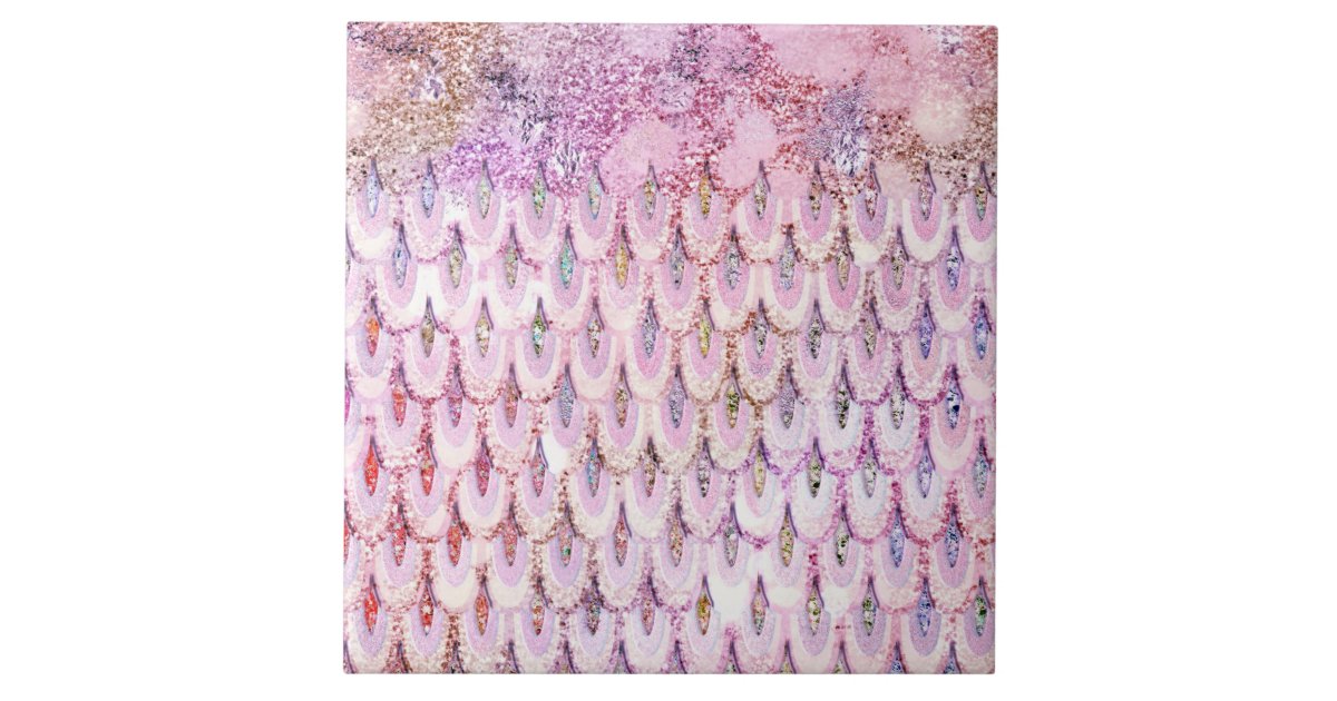 Iridescent pink Glitter Mermaid Fish Scales Tile | Zazzle