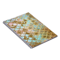 Iridescent Pink Gold Glitter Mermaid Fish Scales Notebook | Zazzle