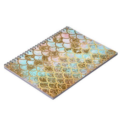 Iridescent Pink Gold Glitter Mermaid Fish Scales Notebook | Zazzle