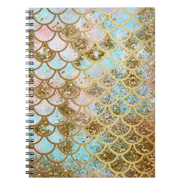 Iridescent Pink Gold Glitter Mermaid Fish Scales Notebook | Zazzle