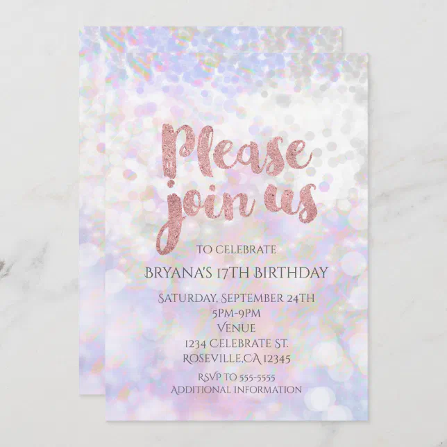 Iridescent Pink Sparkle Glam Party Invitations | Zazzle