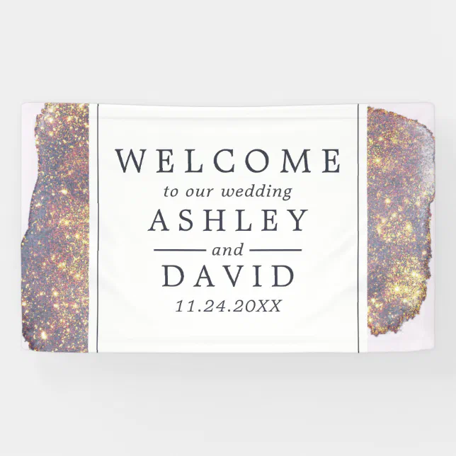 Iridescent Purple Glitter Wedding Welcome Banner | Zazzle