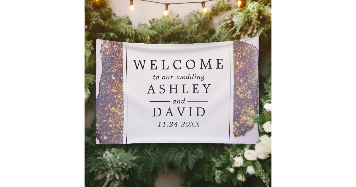 Iridescent Purple Glitter Wedding Welcome Banner | Zazzle