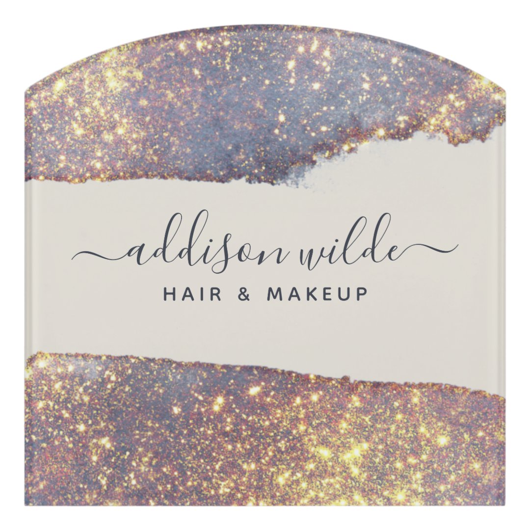 Iridescent Purple Gold Glam Glitter Door Sign | Zazzle