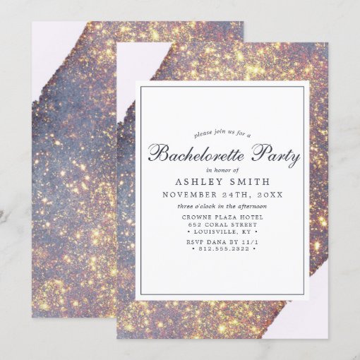 Iridescent Purple Gold Glitter Bachelorette Party Invitation | Zazzle