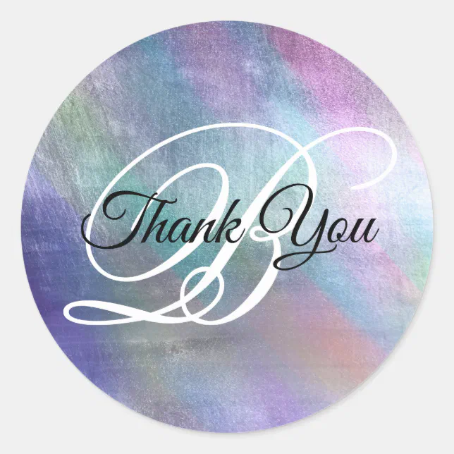 Iridescent Rainbow Foil Fancy Monogram Thank You Classic Round Sticker ...
