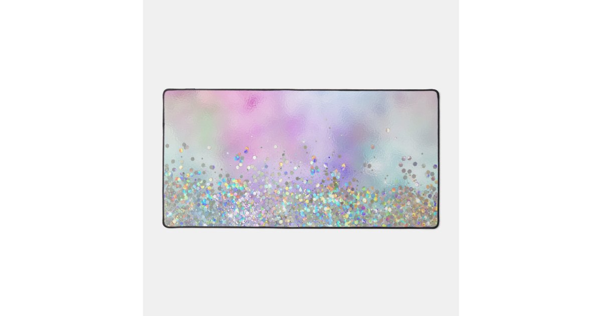Iridescent Rainbow Holographic Glitter Desk Mat | Zazzle