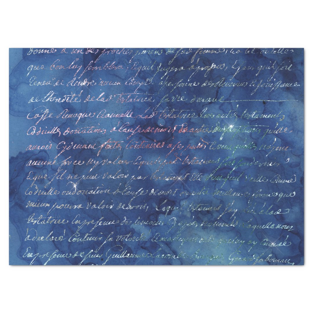 Iridescent Script on Blue Decoupage Tissue Paper | Zazzle