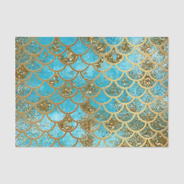 Iridescent Teal Gold Glitter Mermaid Fish Scales Tissue Paper | Zazzle