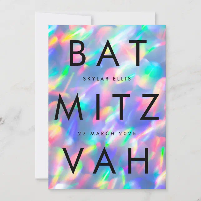 Iridescent Ultra Modern bat mitzvah QR CODE RSVP Invitation | Zazzle