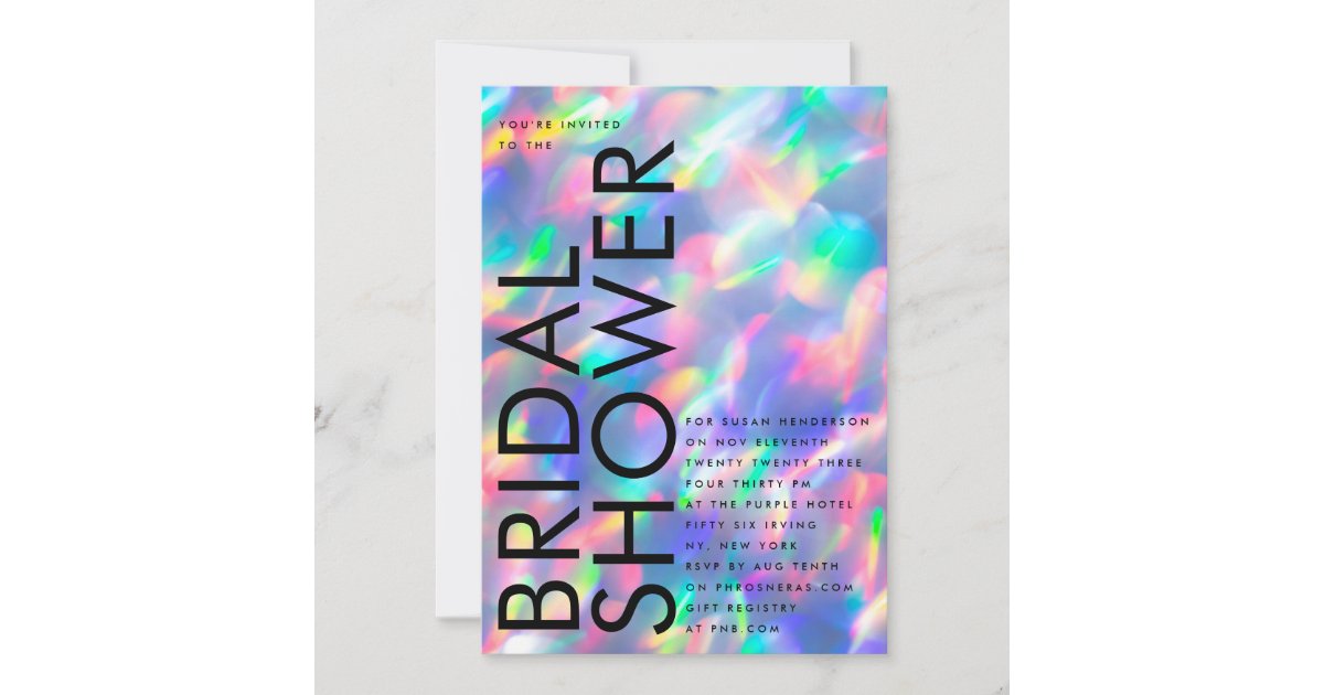 Iridescent Ultra Modern Monogram Bridal Shower Invitation | Zazzle