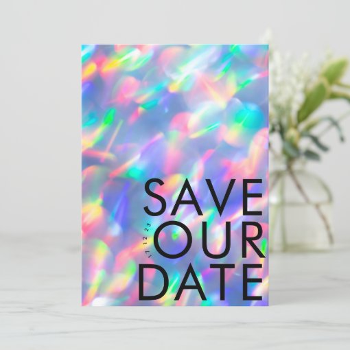 Iridescent Ultra Modern Monogram Photo Save The Date | Zazzle