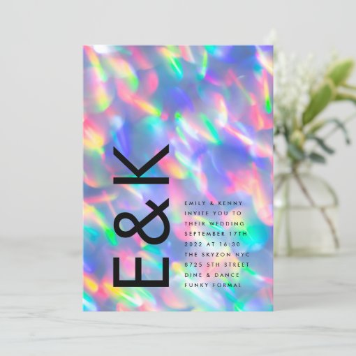 Iridescent Ultra Modern Monogram Wedding Invitation | Zazzle