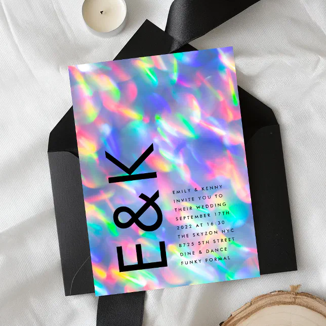 Iridescent Ultra Modern Monogram Wedding Invitation | Zazzle