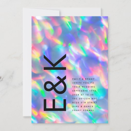 Iridescent Ultra Modern Monogram Wedding Invitation | Zazzle