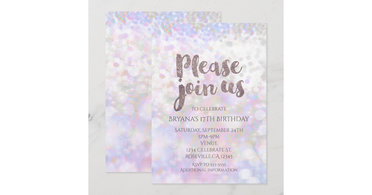 Iridescent White Sparkle Glam Party Invitations | Zazzle
