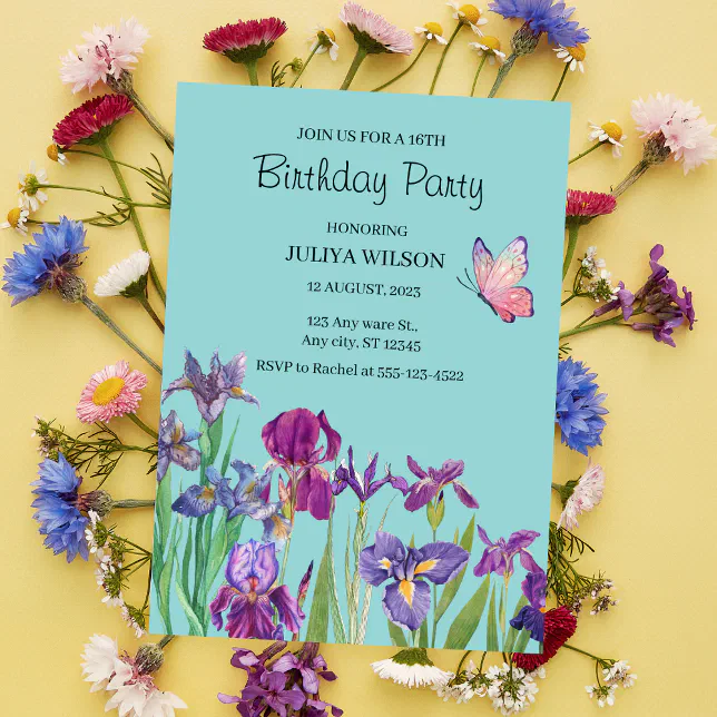 Iris flowers Birthday Party Invitation | Zazzle