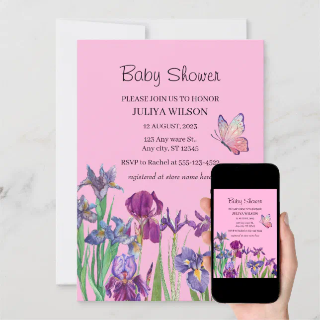 Iris flowers Girl Baby Shower Invitation | Zazzle