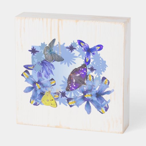 Iris Flowers with Butterflies Wooden Box Sign | Zazzle