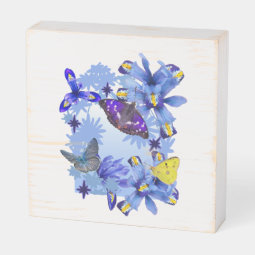 Iris Flowers with Butterflies Wooden Box Sign | Zazzle