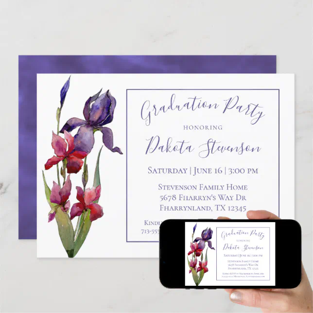 Iris Graduation Party | Violet Purple Pink Flower Invitation | Zazzle