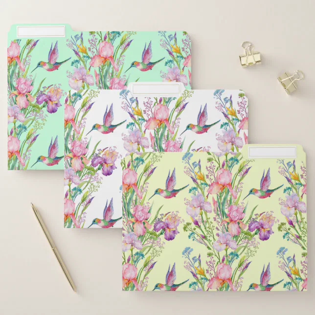 Iris Hummingbird Garden File Folder | Zazzle