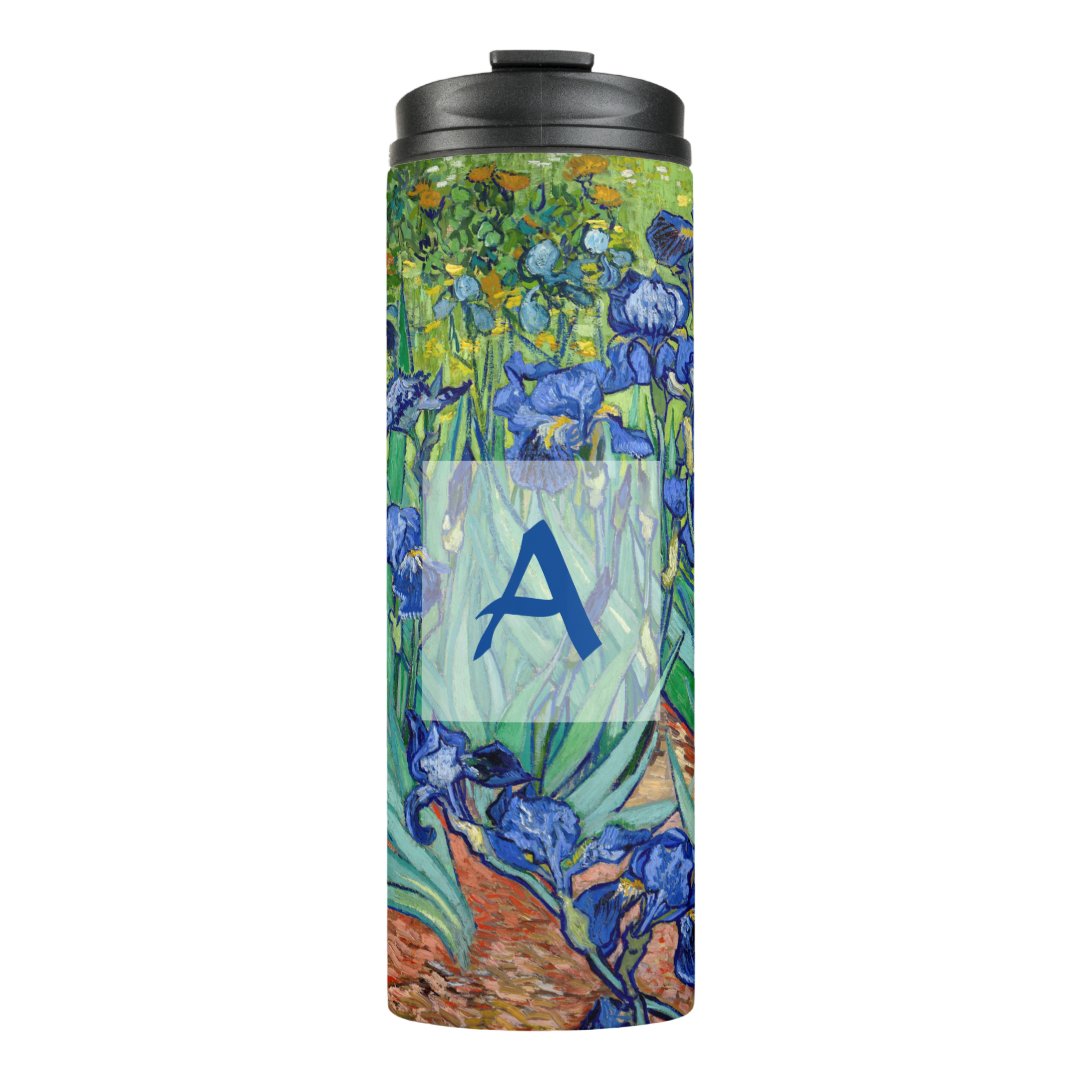 Irises Vincent Van Gogh Blue Flowers Art Monogram Thermal Tumbler | Zazzle