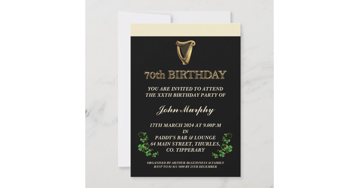 Irish 70th Birthday Party Invitation | Zazzle
