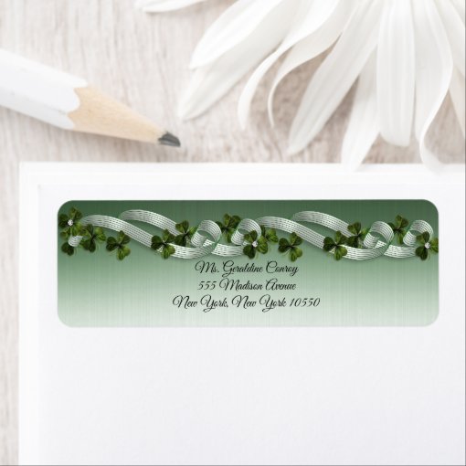 Irish address labels shamrocks and ribbons | Zazzle