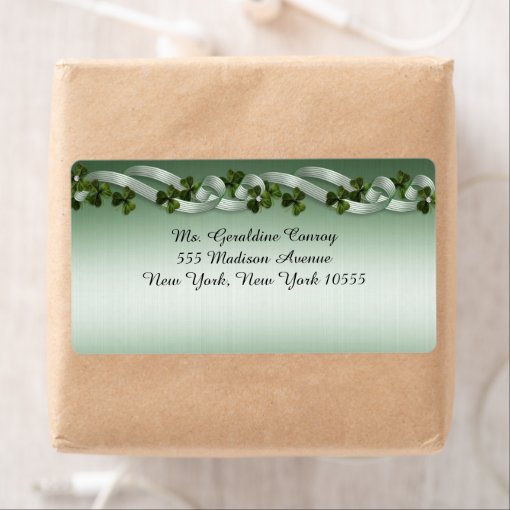 Irish address labels shamrocks and ribbons | Zazzle