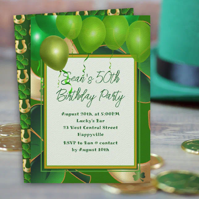Irish Birthday Adult Green Balloons Party Invitation | Zazzle