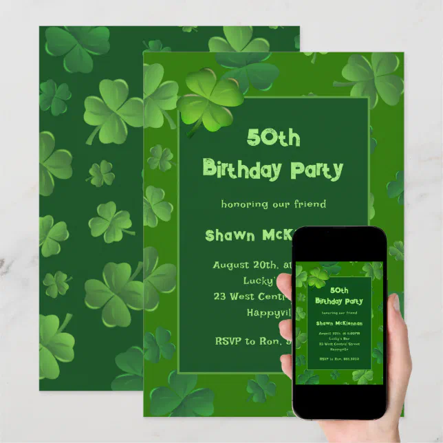 Irish Birthday Lucky Clovers Adult Party Invitation | Zazzle