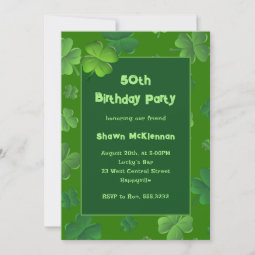 Irish Birthday Lucky Clovers Adult Party Invitation | Zazzle