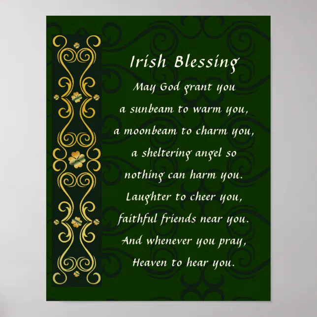Irish Blessing Elegant Gold Dark Green Design Poster | Zazzle