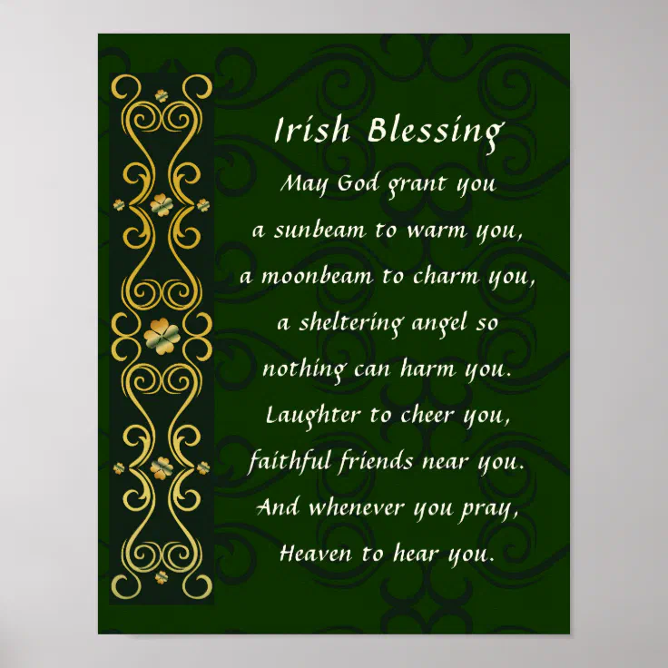 Irish Blessing Elegant Gold Dark Green Design Poster | Zazzle