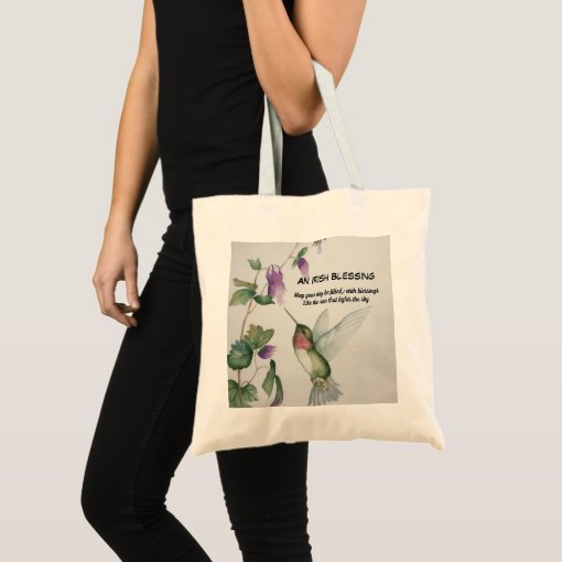 Irish Blessing Hummingbird Garden Inspirational Tote Bag | Zazzle