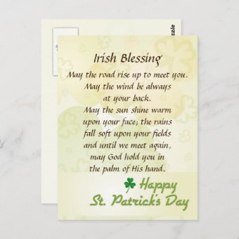 Irish Blessing St. Patrick's Day Custom Postcard | Zazzle