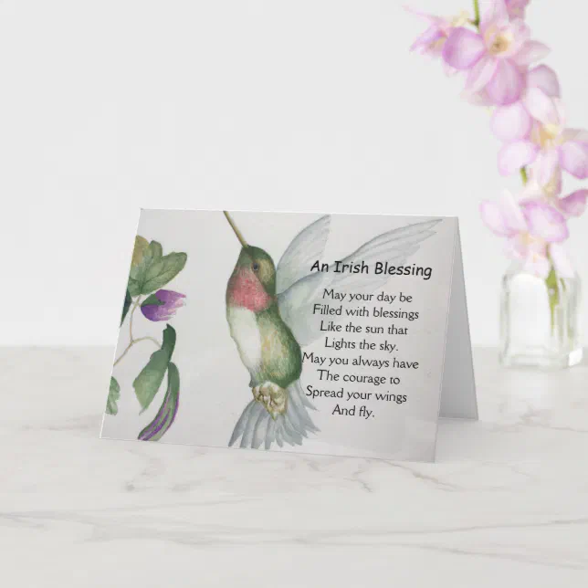 Irish Blessing Thinking Of You Bravery Hummingbird Card | Zazzle