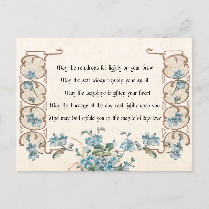 Irish Blessing with Elegant Floral Border Postcard | Zazzle
