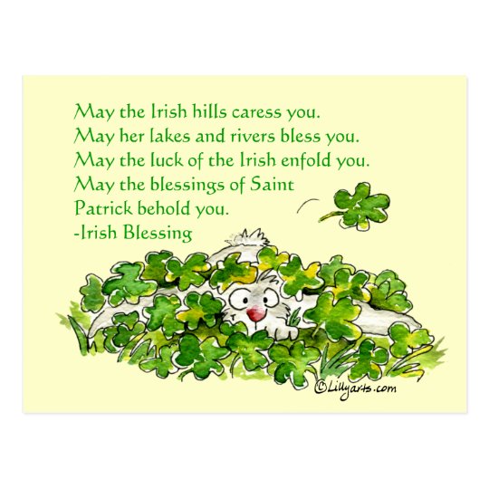 Irish Blessings Cartoon Rabbit Shamrocks Postcard | Zazzle.com