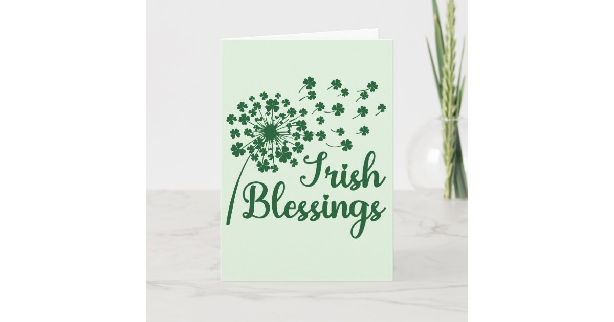 Irish Blessings Dandelion, Blowing Shamrocks Card | Zazzle
